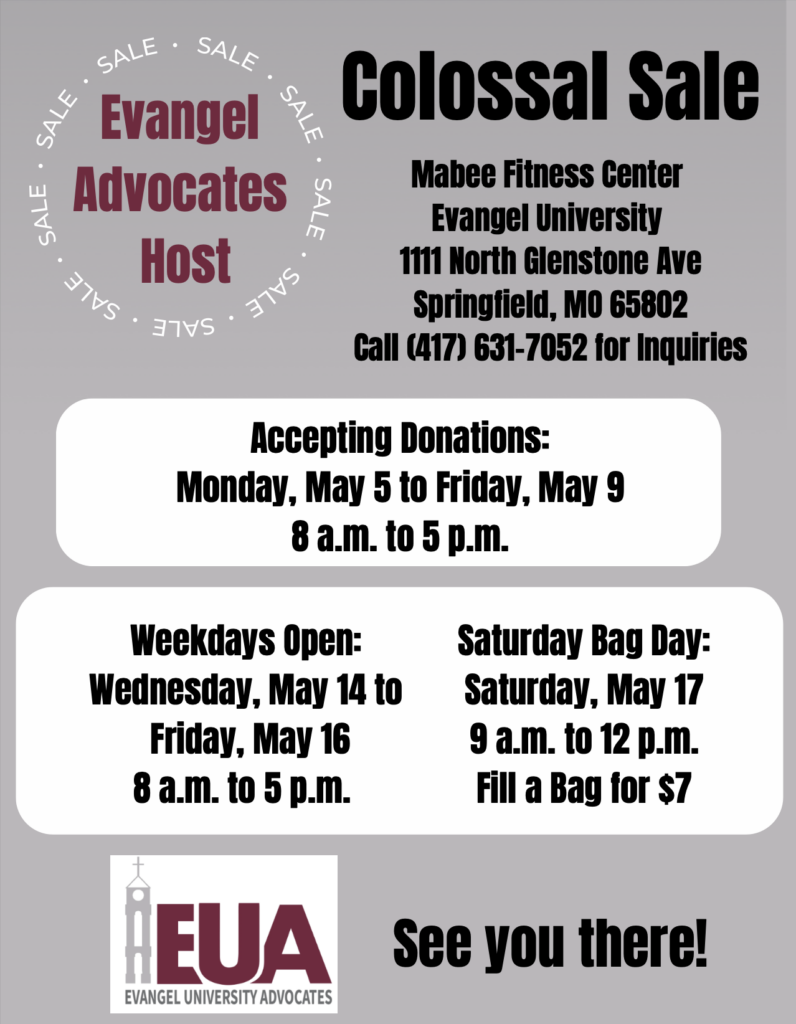 Evangel University Advocates to host annual colossal sale fundraiser ...